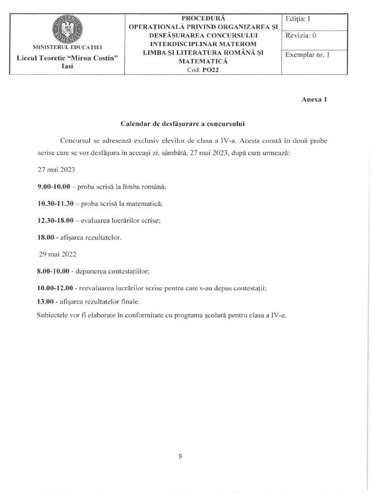 Calendar-Inscriere 2023 | PDF