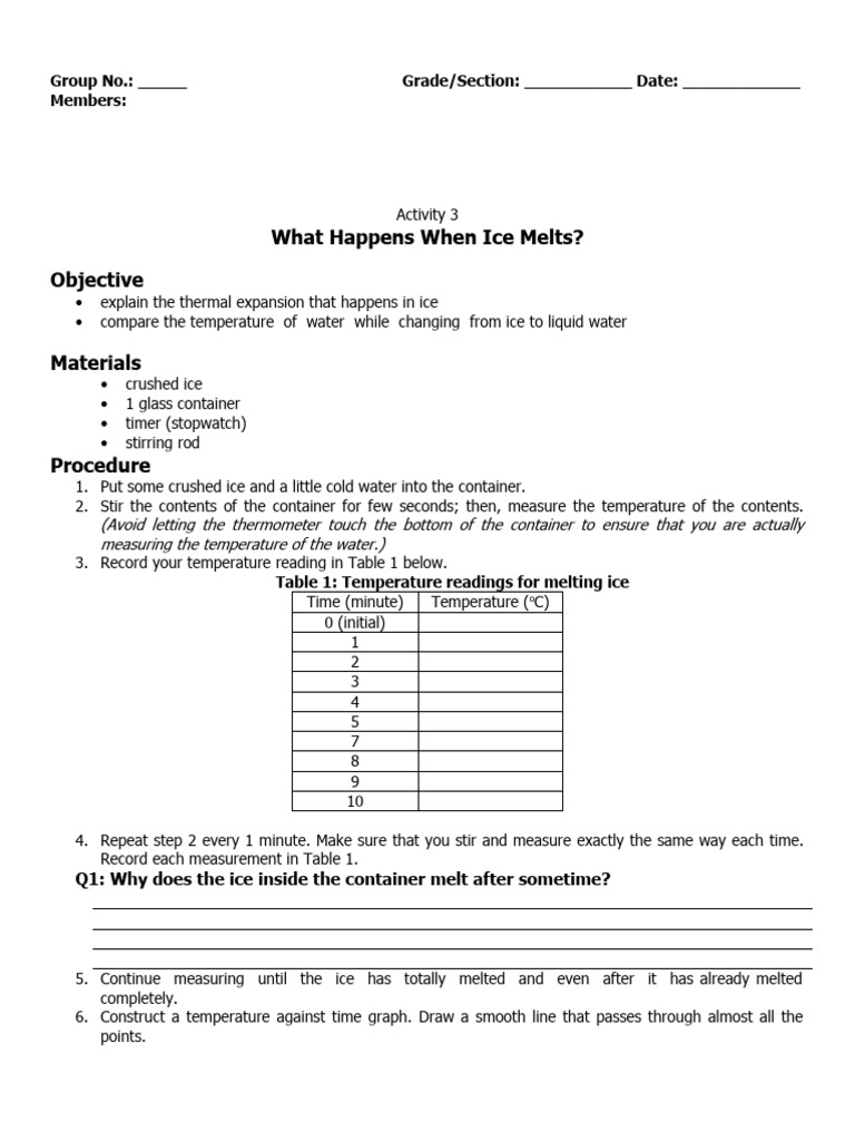 Science Experiment: Ice Melting | PDF | Science & Mathematics