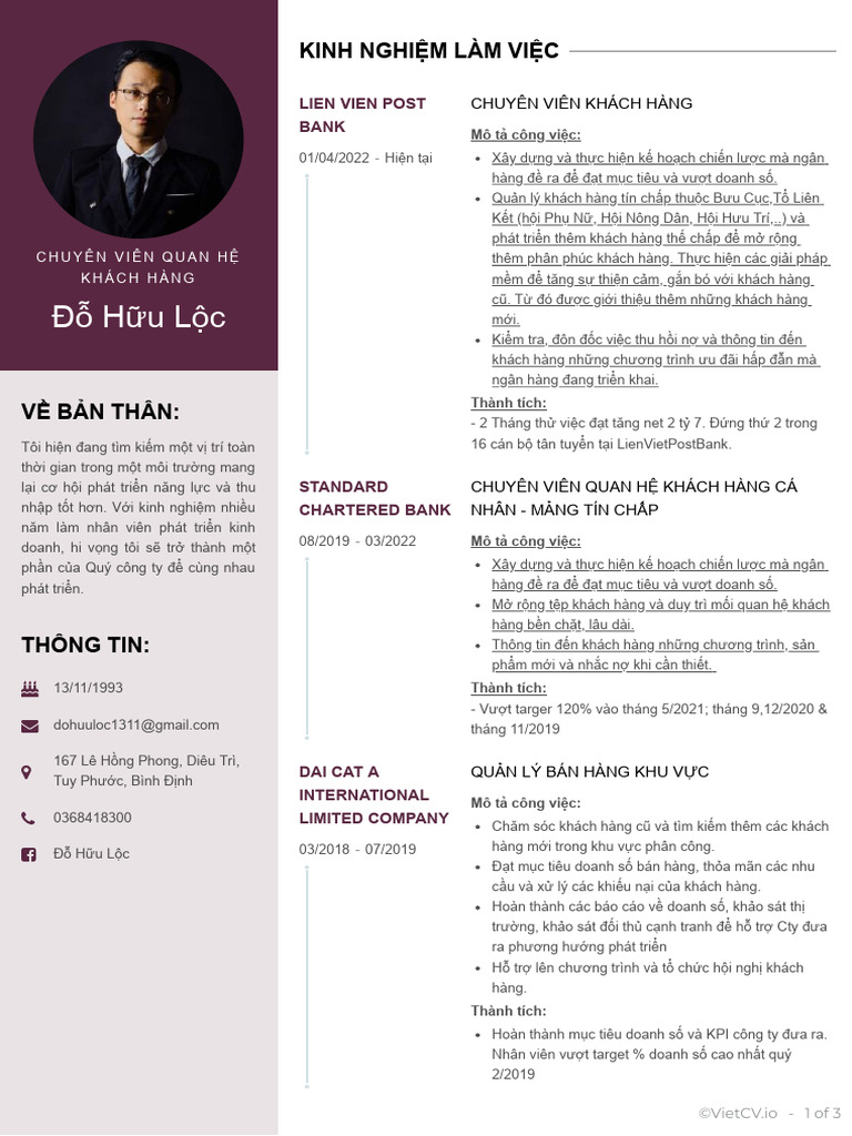 CV - Do Huu Loc - CVKH Nam A Bank | PDF