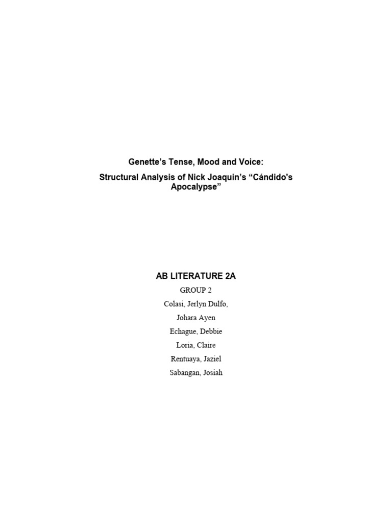 Group 2 Nick Joaquin's - Candido's Apocalypse - Analysis - Genette's ...