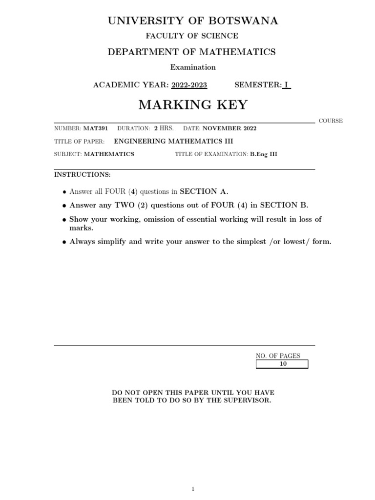 MAT391 EXAM KEY (November 2022) | PDF | Laplace Transform | Function (Mathematics)