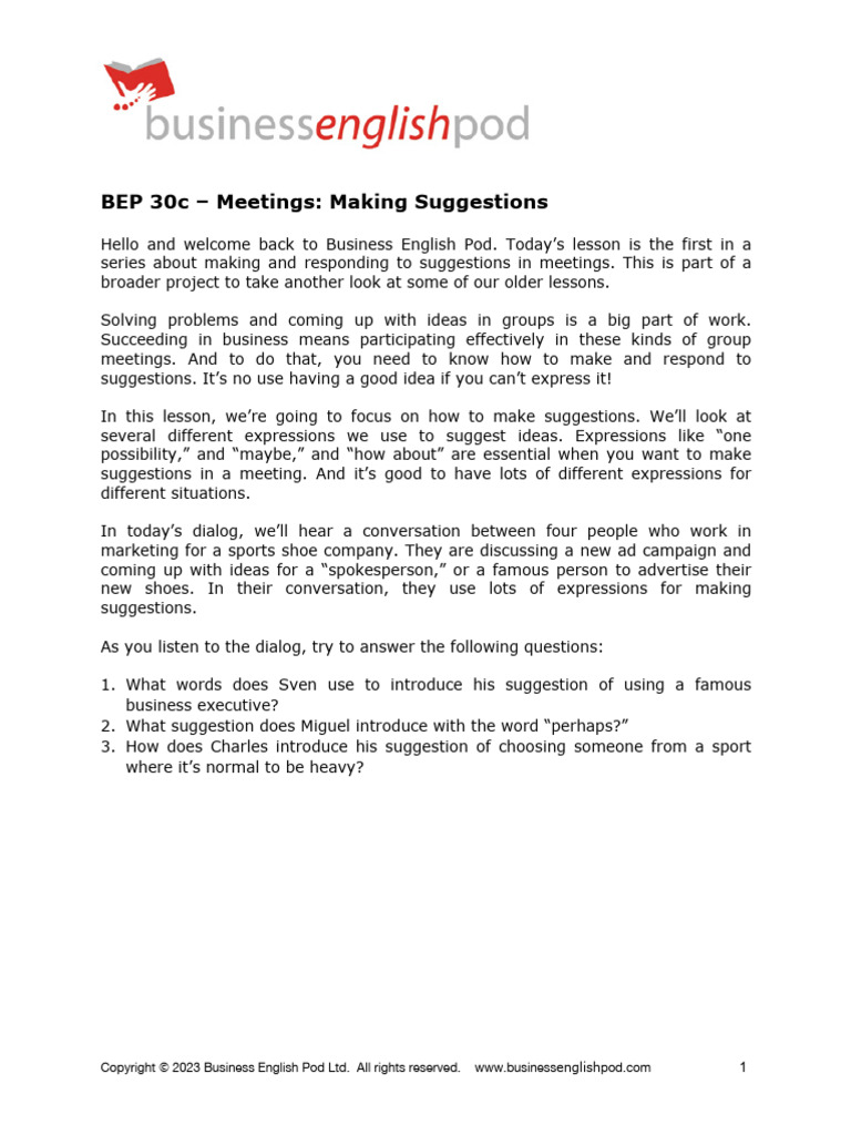 BEP030cSN Suggestions | PDF | Brainstorming | Human Communication