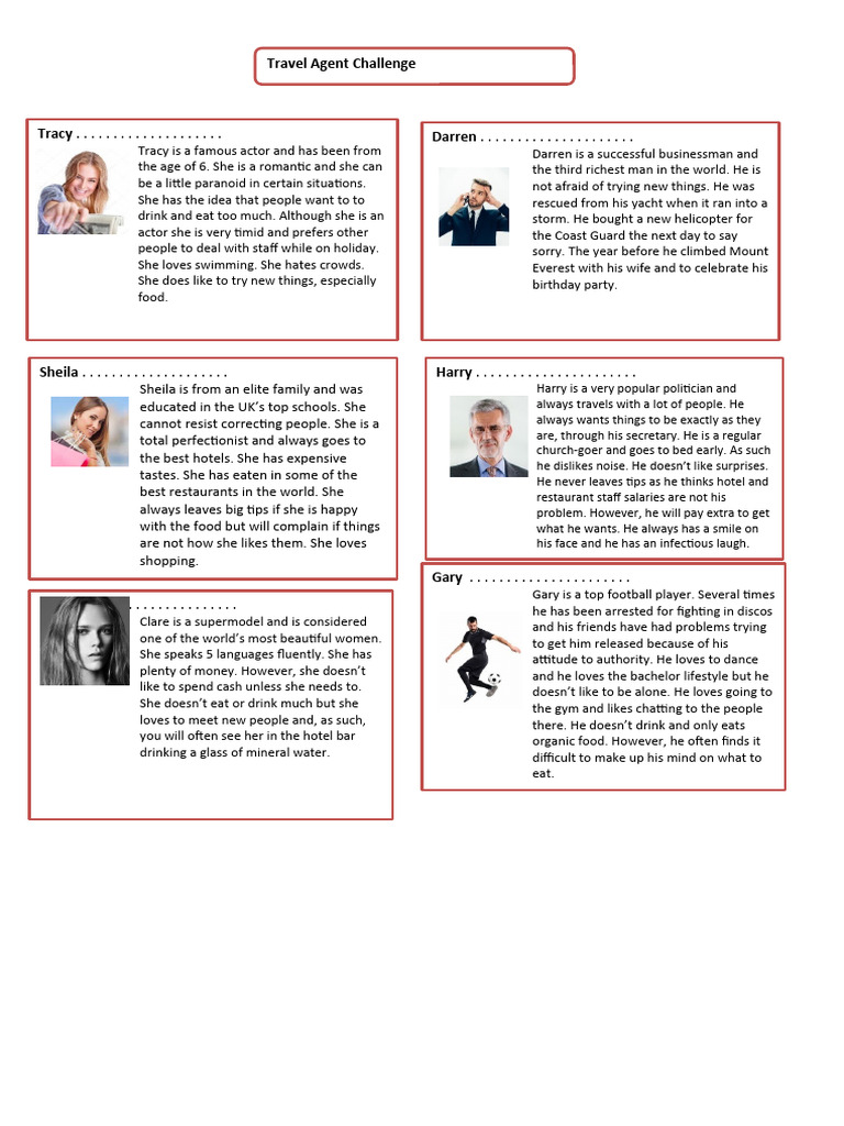 Adjective Travel Agent Challenge Reading Comprehension Exercises Role Plays Drama A - 88489 ...