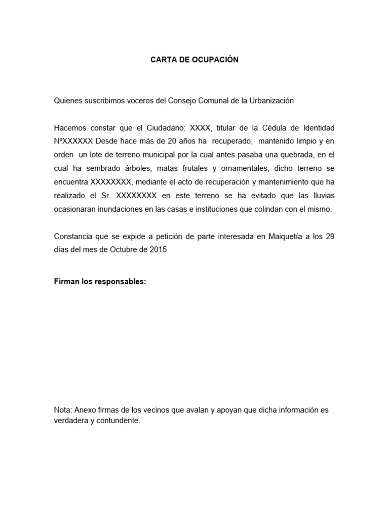 Carta de Ocupación | PDF