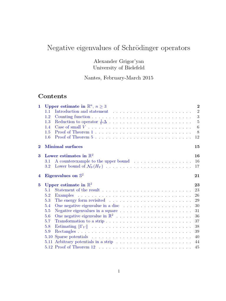 Negative Eigenvalues of Schrodinger Operators | PDF | Differential Geometry | Physics