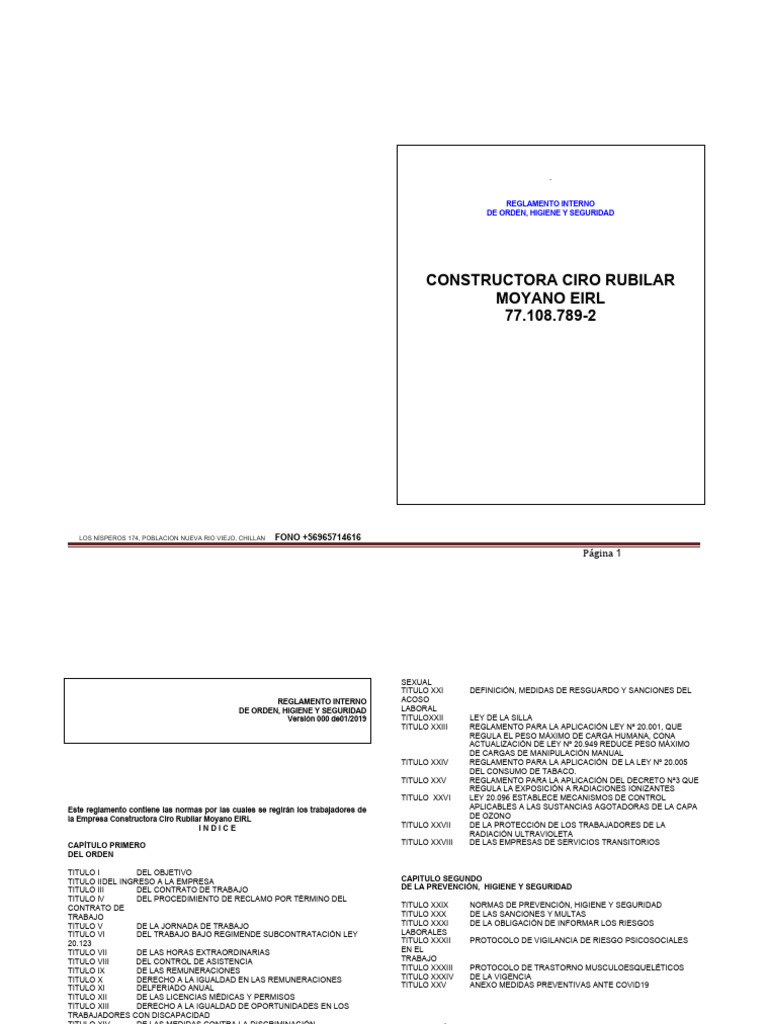 Reglamento Orden e Higiene Constructora | PDF | Outsourcing | Derecho laboral