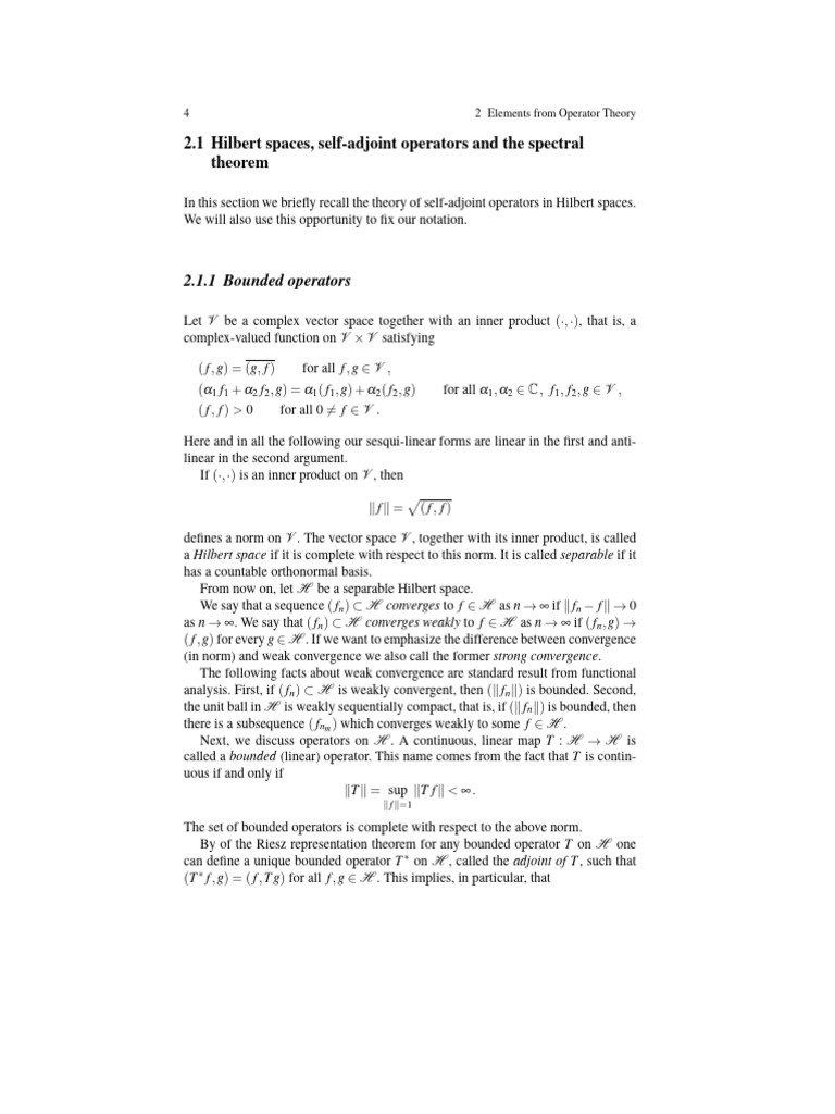 Hilbert Spaces, Self-Adjoint Operators and The Spectral | PDF | Hilbert Space | Eigenvalues And ...
