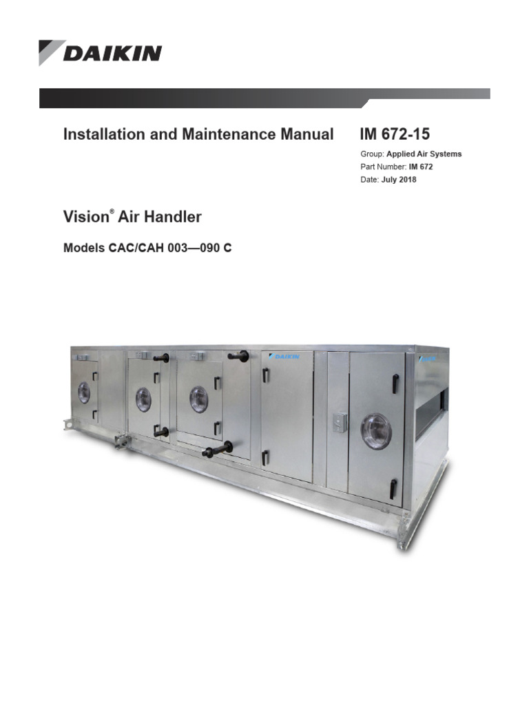 Daikin Vision Air Handler Manual IM 672-15 LR | PDF | Screw | Belt ...