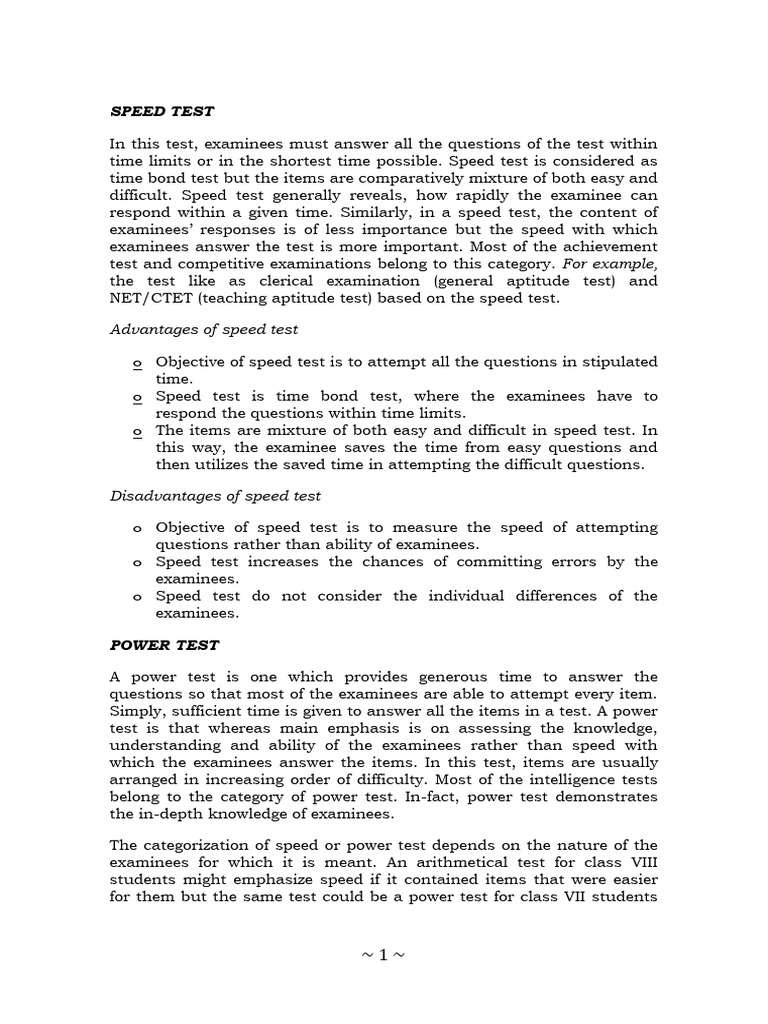 Unit VI - Speed and Power Tests | PDF | Neuroscience | Cognitive Psychology