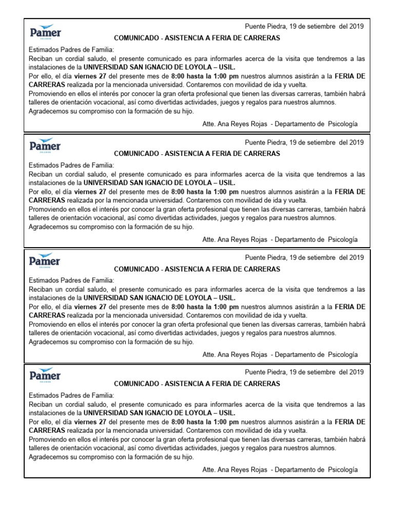 Comunicado Usil-Feria de Carreras | PDF | Ciencias sociales | Salud y bienestar