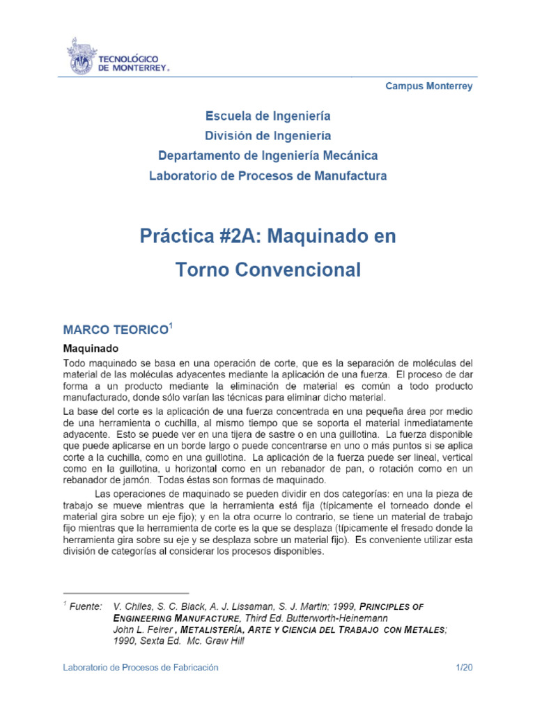 Práctica #2A - Maquinado en Torno Convencional | PDF