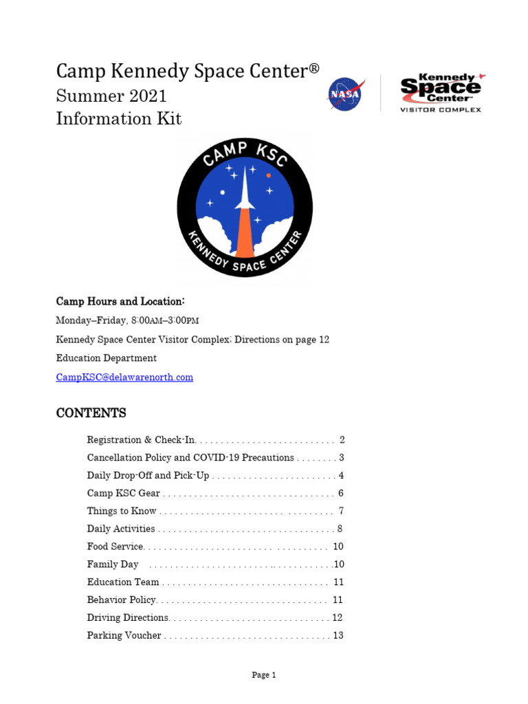 2021 Summer Camp KSC Information Kit-final | PDF | Nasa