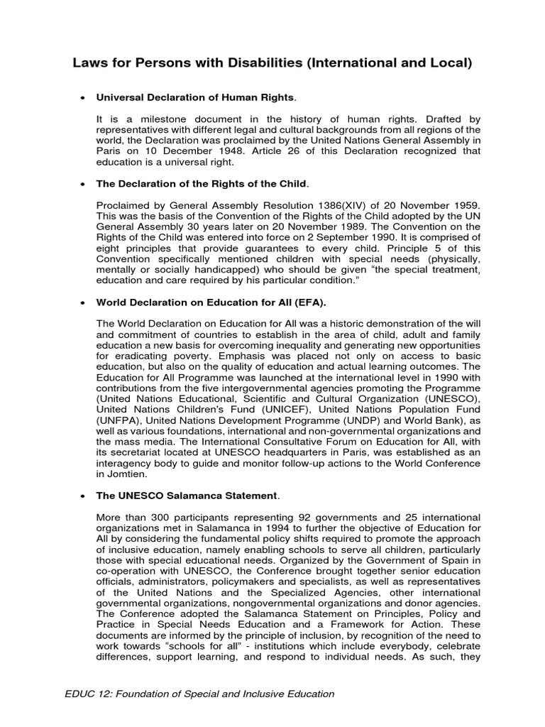 Special Education Laws and Frameworks | PDF | Unesco | United Nations