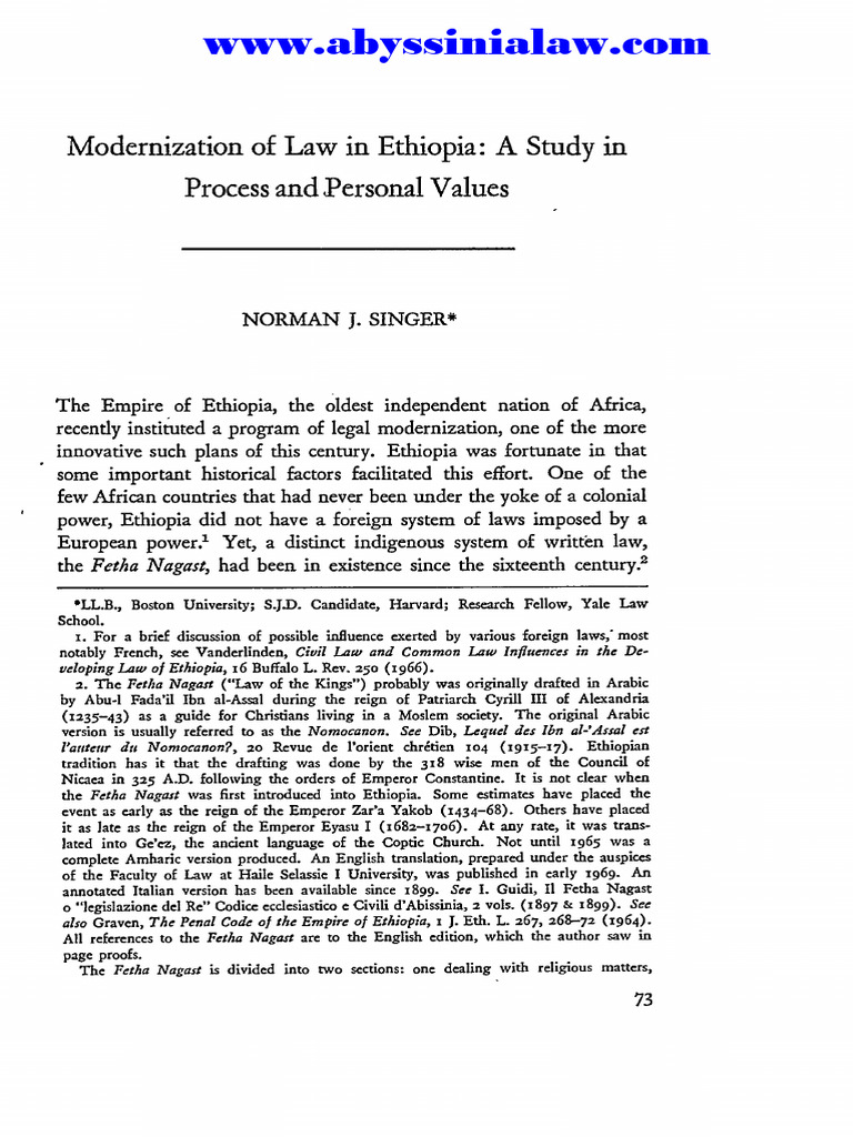 Modernization of Law in Ethiopia | PDF | Ethiopia | Tort