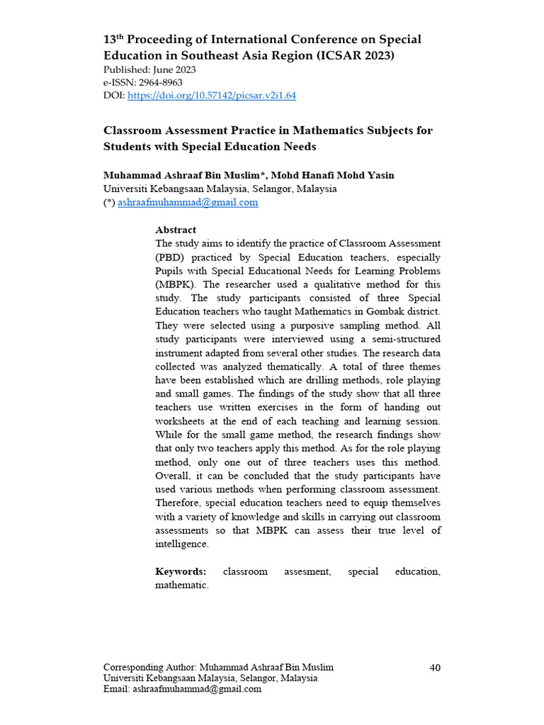 04 Artikel - Classroom Assessment Practice in Mathematics Subjects For ...