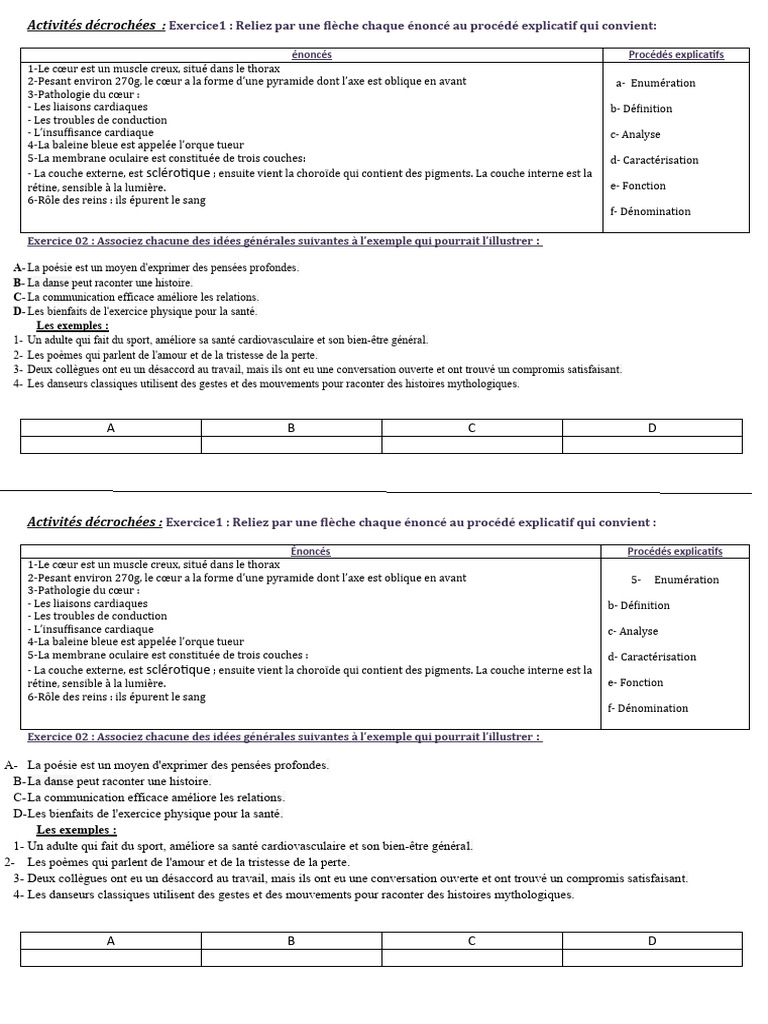 Exercices sur les procédés explicatifs | PDF | Cœur