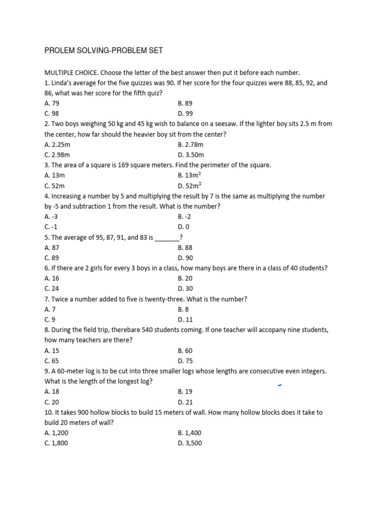Prolem Solving Problem Set | PDF | Area | Geometry