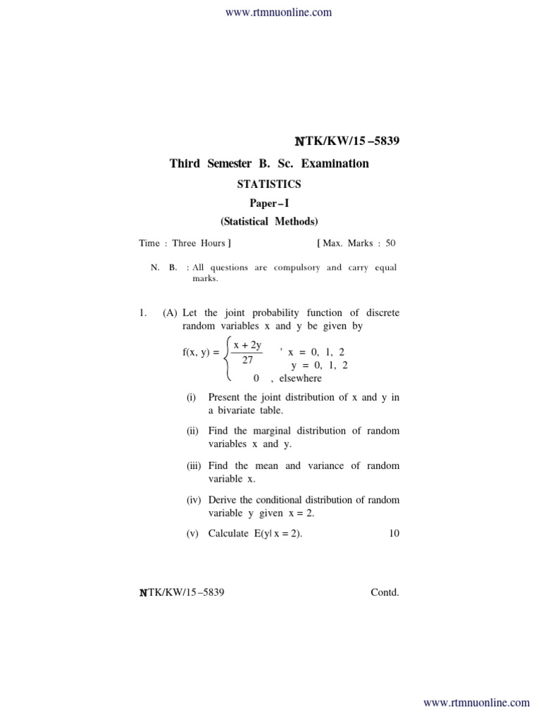 Statistics Exam Paper - Statistical Methods | PDF | Probability Density ...