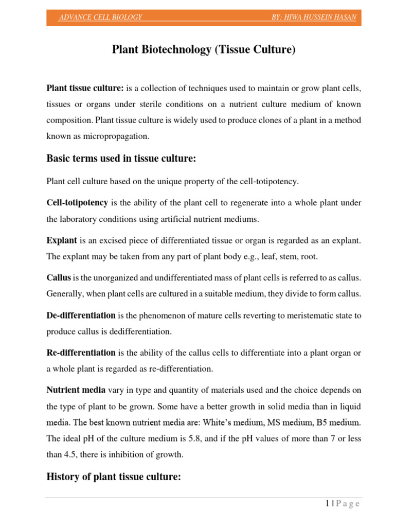 Plant Biotechnology (Tissue Culture) | PDF | Plant Breeding ...