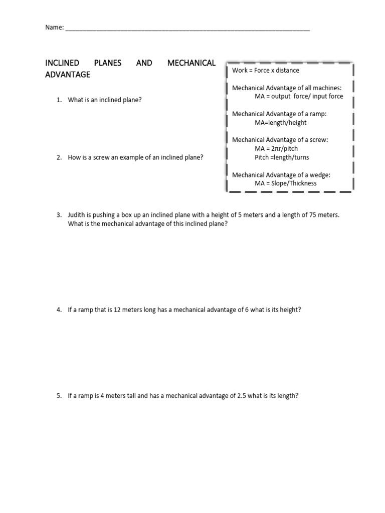 Inclined Planes AND Mechanical Advantage | PDF | Mechanics | Physical ...