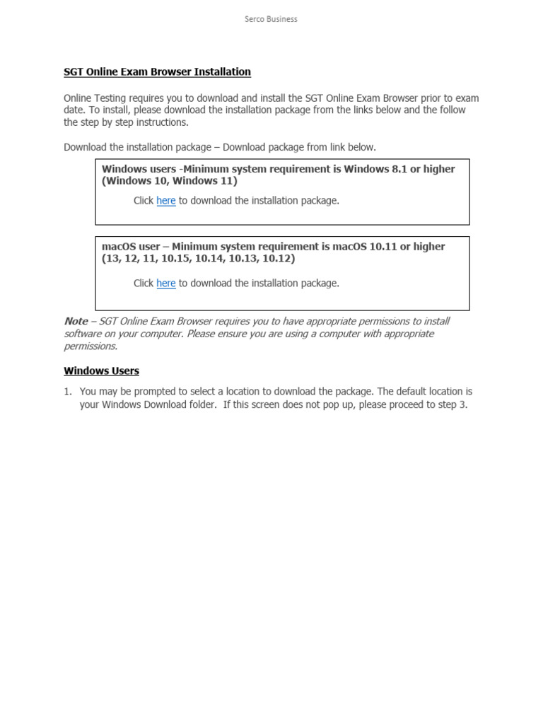 SGT Online Exam Browser Installation Guide | PDF | Installation ...