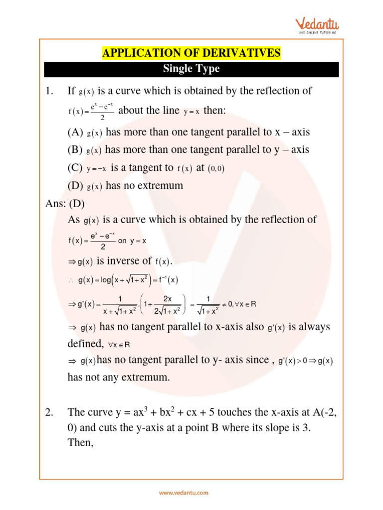JEE Advanced Applications of Derivatives Important Questions | PDF | Analysis | Euclidean Geometry