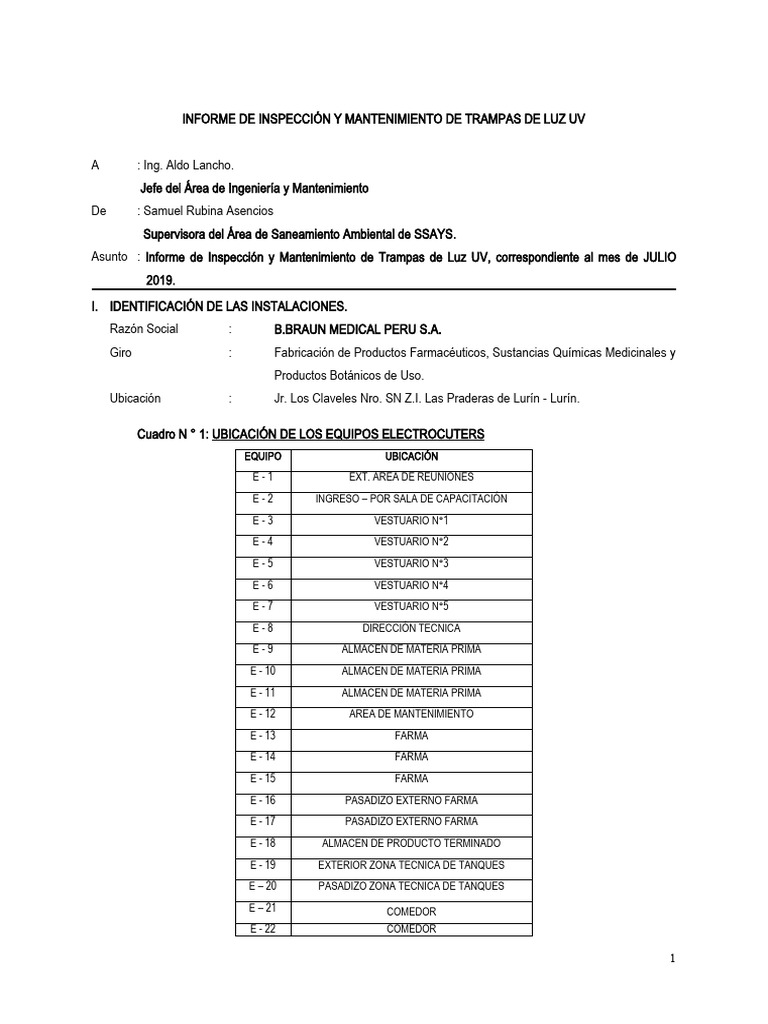 Inf Monitoreo de Trampas de Luz Uv B. Braun - Julio | PDF | Artrópodos ...