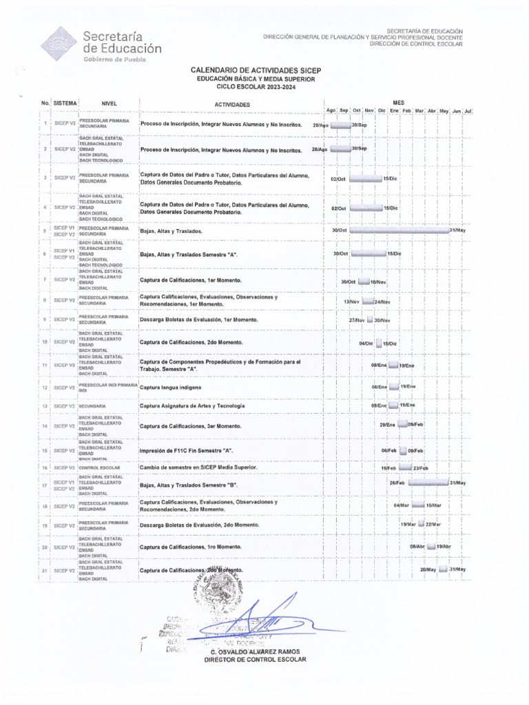 Calendario de Sicep 2023-2024 | PDF