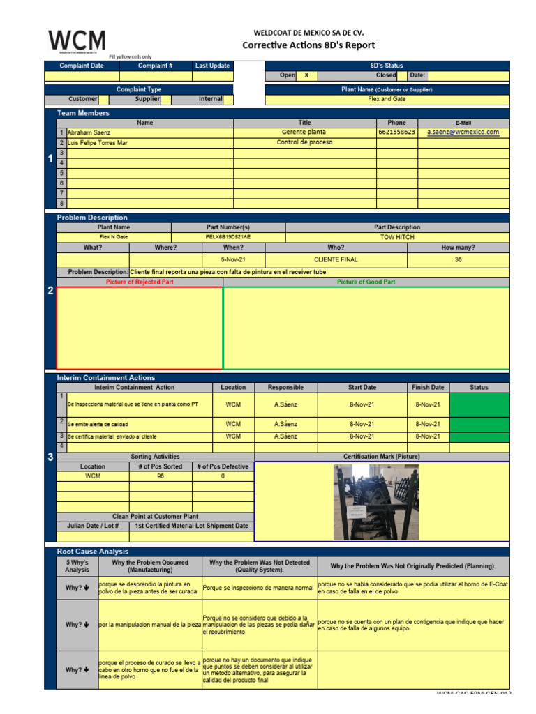 WCM-HILLO-FRM-GEN-012 - Reporte de análisis 8D´s y acción correctiva | PDF | Tecnología ...
