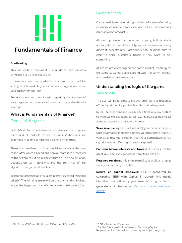 Harvard Finance Simulation Pre-Reading | PDF | Pricing | Cost