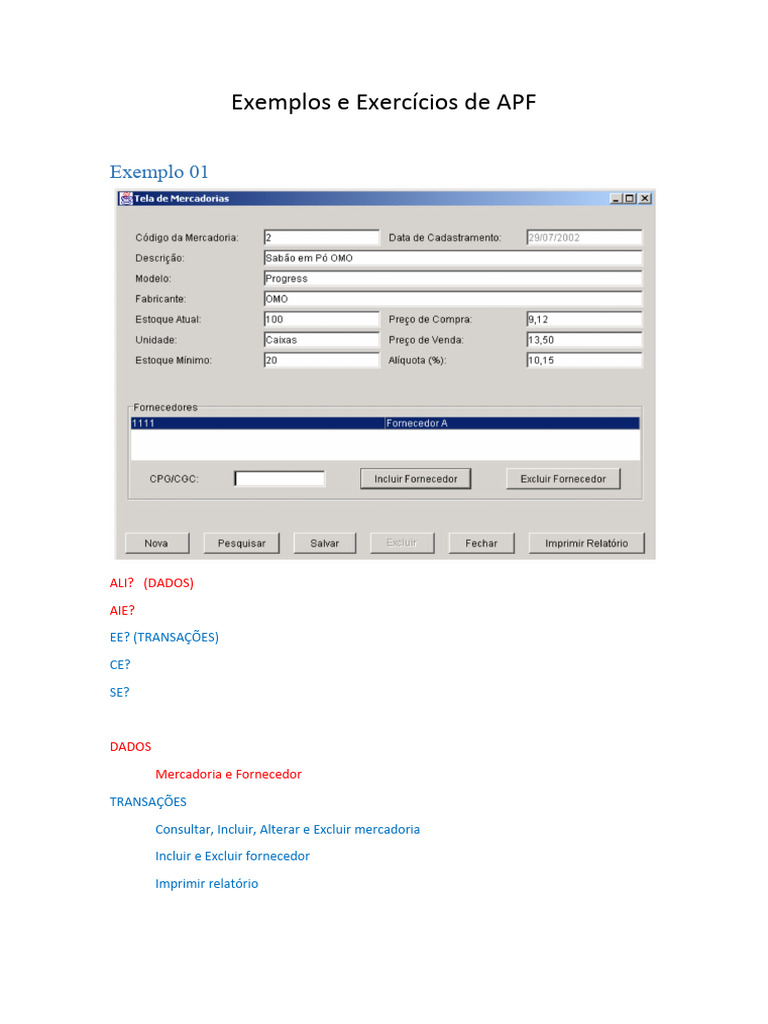 Exemplos e Exercícios de APF | PDF
