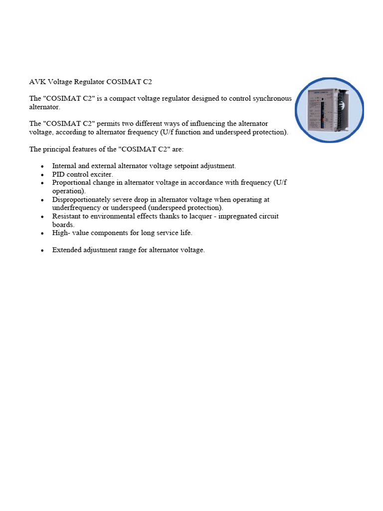 AVK Voltage Regulator COSIMAT C2 | PDF