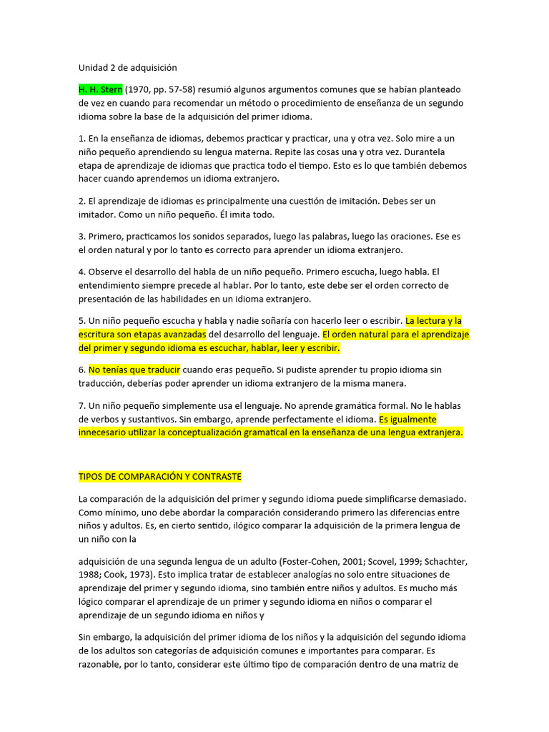 Unidad 2 de Adquisición | PDF | Segundo lenguaje | Aquisición de idioma