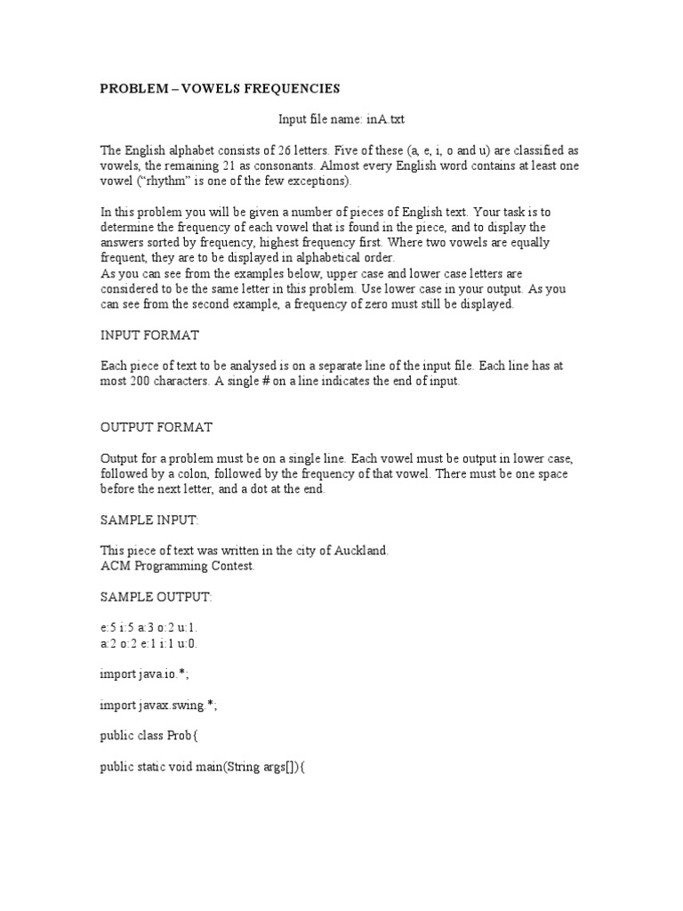 Problem - Vowels Frequencies | PDF | Vowel | Letter Case