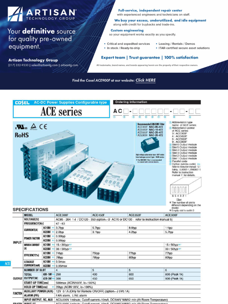 Cosel ACE Series Datasheet | PDF | Marketing | Business Economics