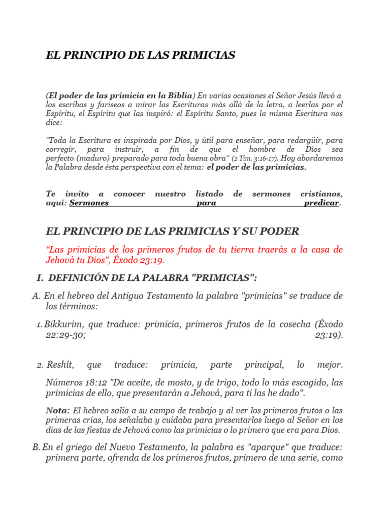 EL PRINCIPIO DE LAS PRIMICIAS | PDF | Biblia | Jesús