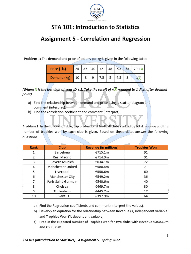 STA101 Assignment-5 | PDF | Regression Analysis | Statistics
