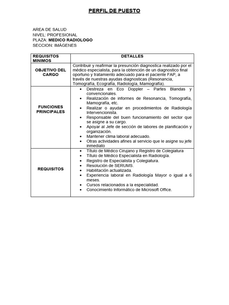 2.-Perfil Medico Radiologo | PDF 2.-Perfil Medico Radiologo | PDF
