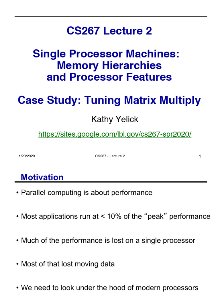 Lecture02 Memhier MM Yelick20 | PDF | Software Engineering | Theoretical Computer Science
