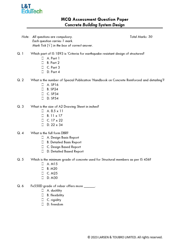 MCQ Assessment Question Paper - CBSD | PDF | Building Technology ...