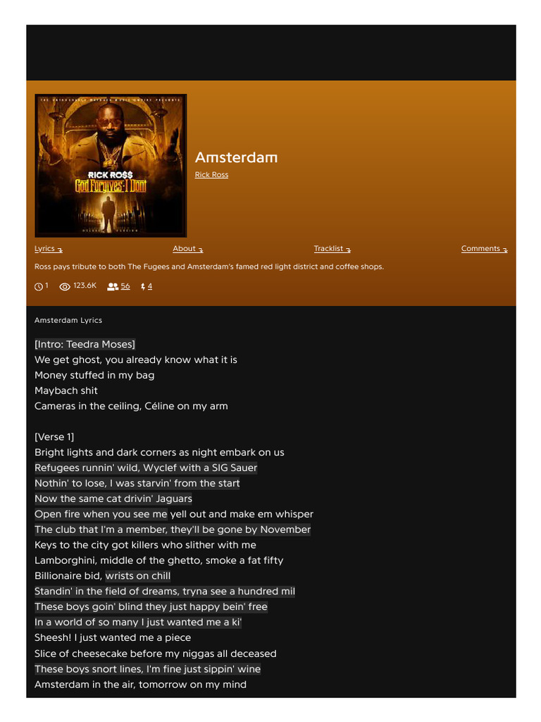 RickRoss-AmsterdamLyricsGeniusLyrics 1687434196372 | PDF