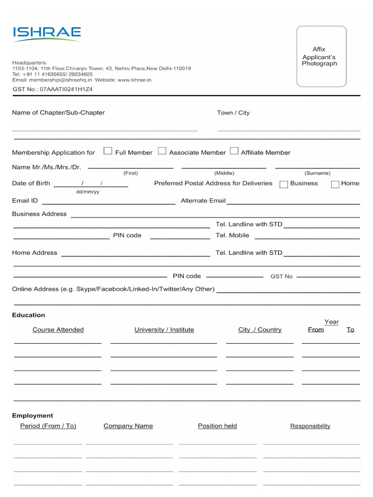Ishrae Membership Form | PDF