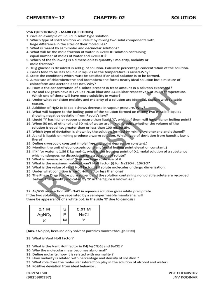 Solution Worksheet 1 | PDF | Solubility | Physical Sciences