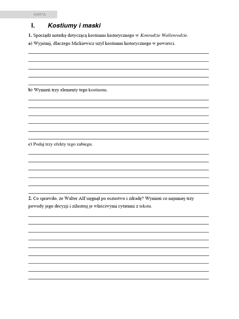 Bohater Wallenrodyczny-Dla Uczniów Materiały I Karty | PDF