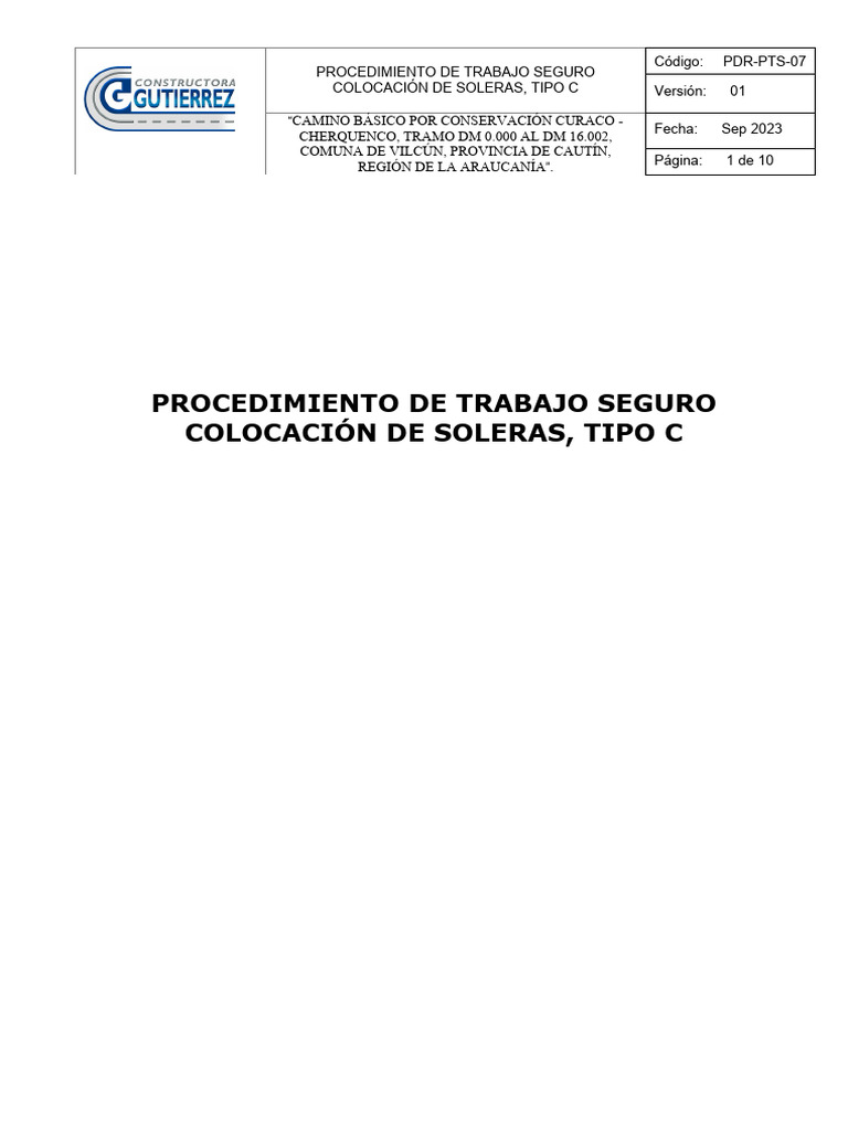 Pts Colocación de Soleras Tipo C Constructora Gutierrez Hnos Ltda | PDF | Hormigón | Camión