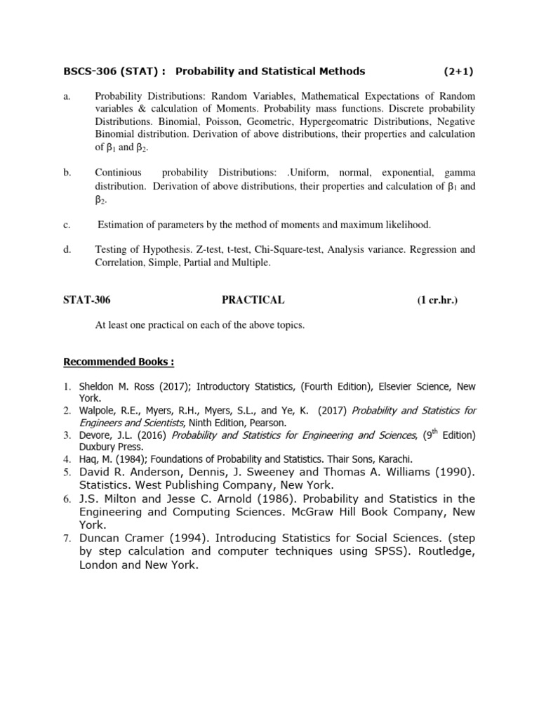0.BSCS-306 Probability and Statistical Methods | PDF | Teaching Methods & Materials
