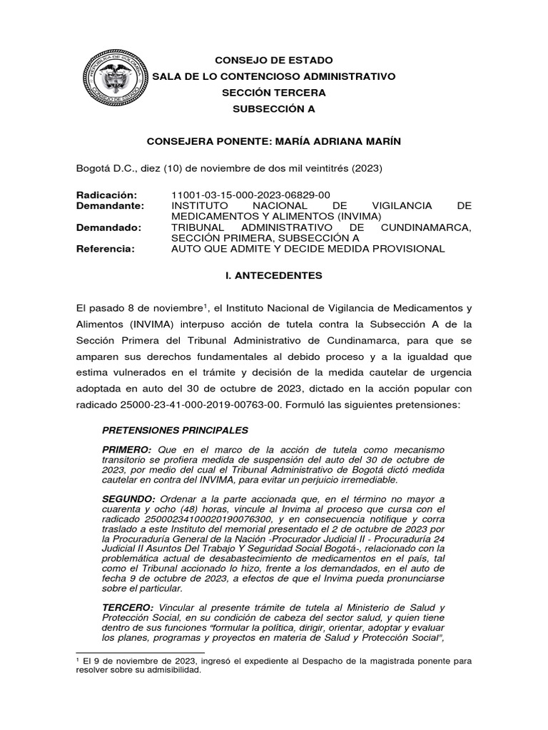 INVIMA vs. Tribunal: Medida Provisional | PDF | Mandato | Judicaturas