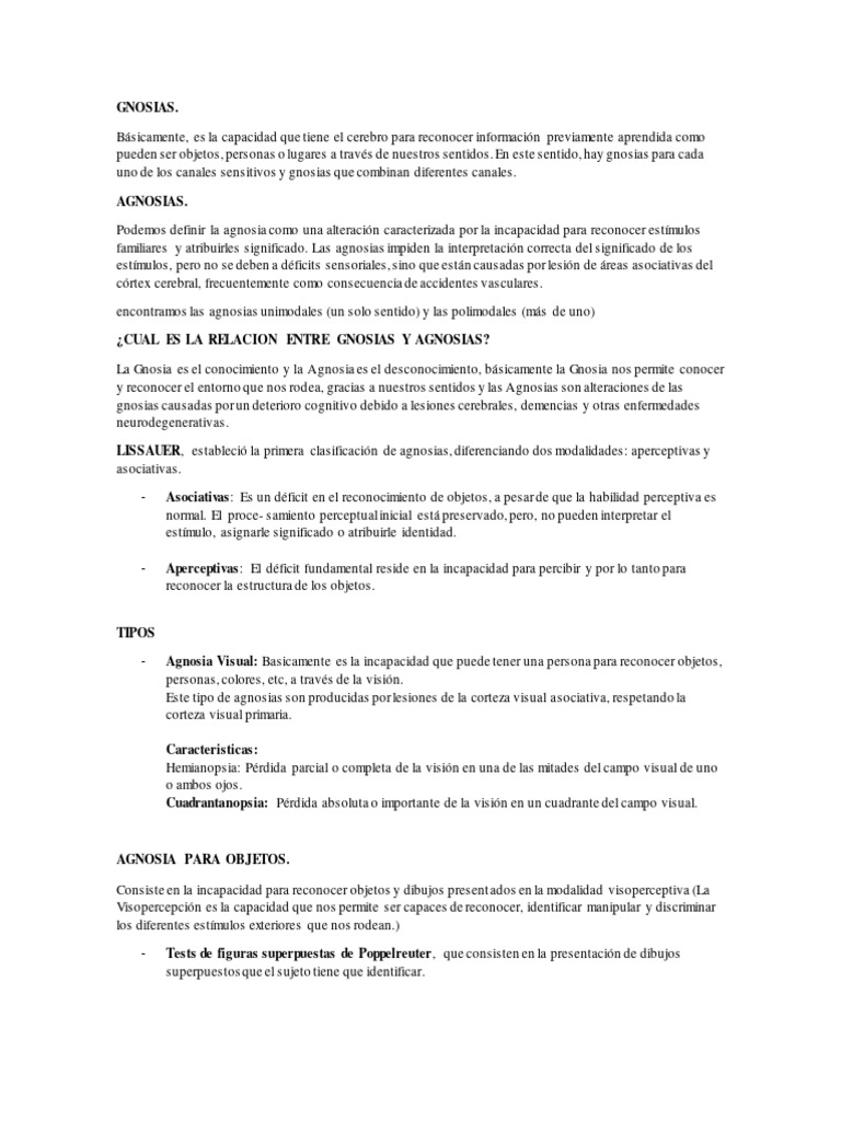 GNOSIAS | PDF | Procesos mentales | Cerebro