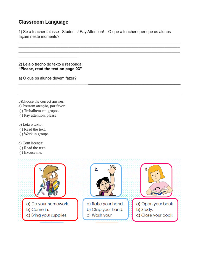 Classroom Language | PDF | Negócios | Autoajuda