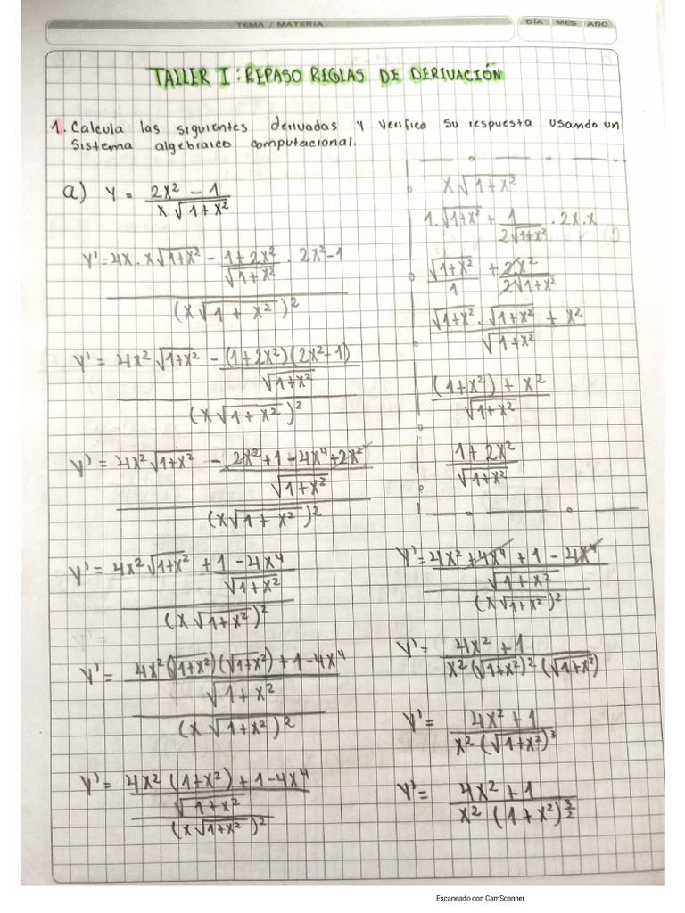 Taller - 1 - Repaso de Rehlas de Derivación | PDF